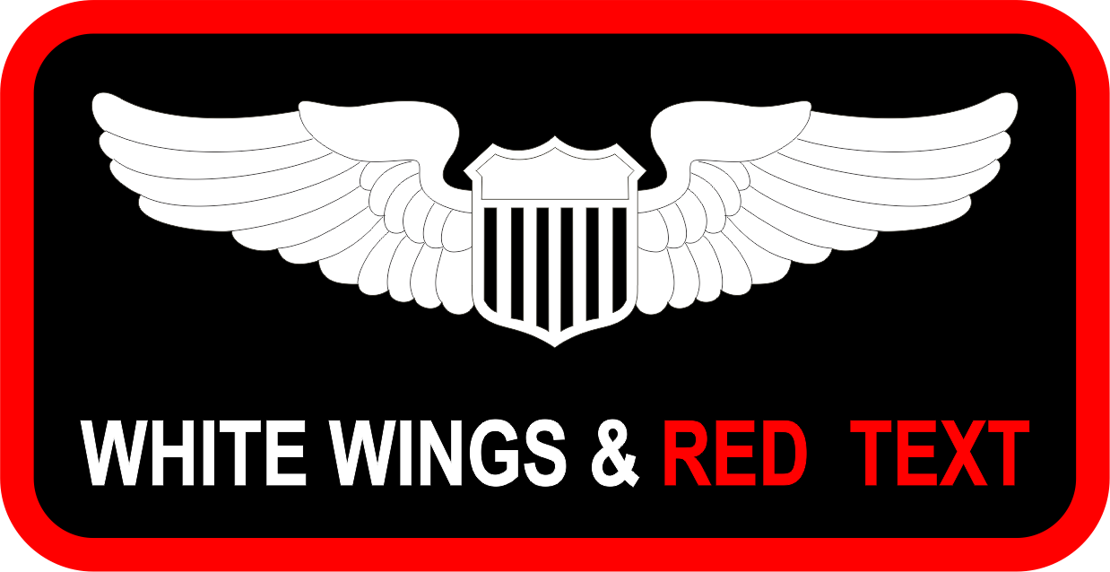 Pueblo IFT 1 FTS - Name Tag Black Background, Red Border, White Wings ...